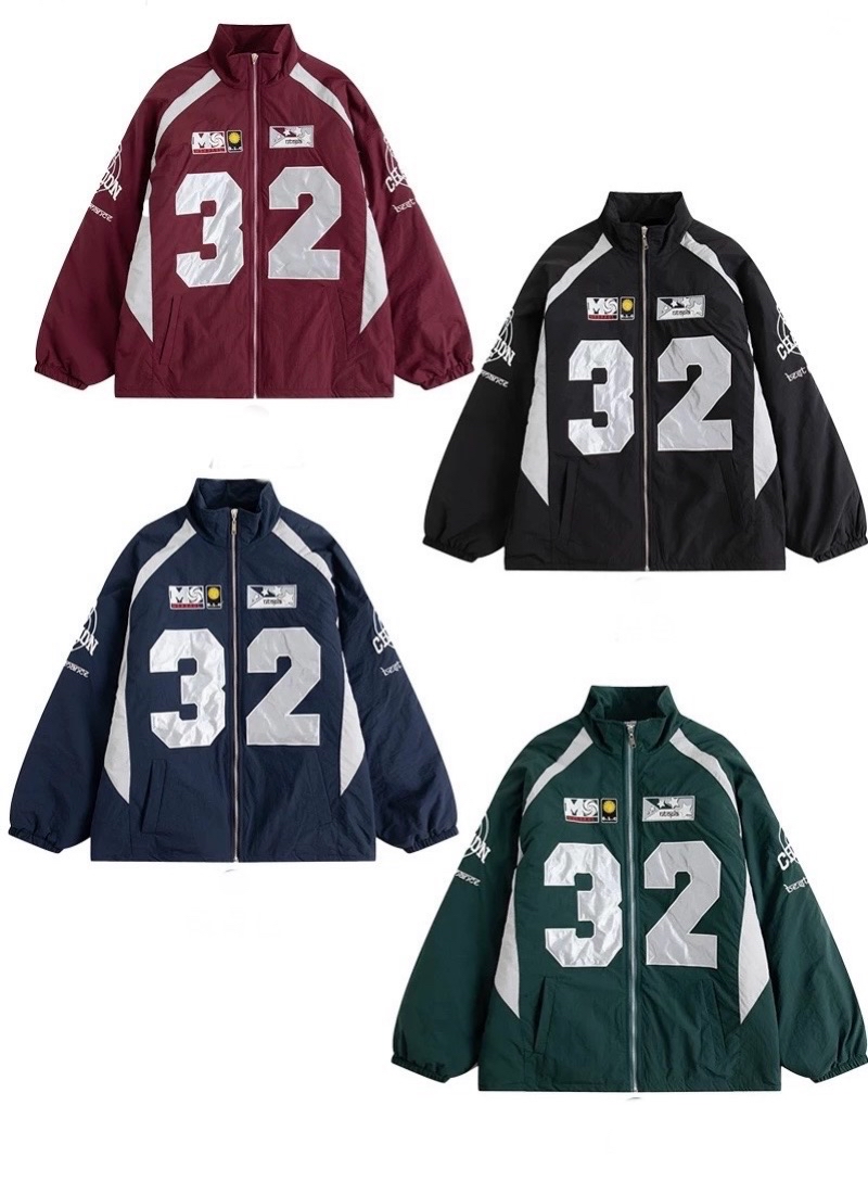 [現貨]美式 厚鋪棉 高級 刺繡 貼布 32 拉鍊 高領 風衣 棒球外套 運動風 槍背帶 保暖 男生 寬鬆 女生 | 蝦皮購物