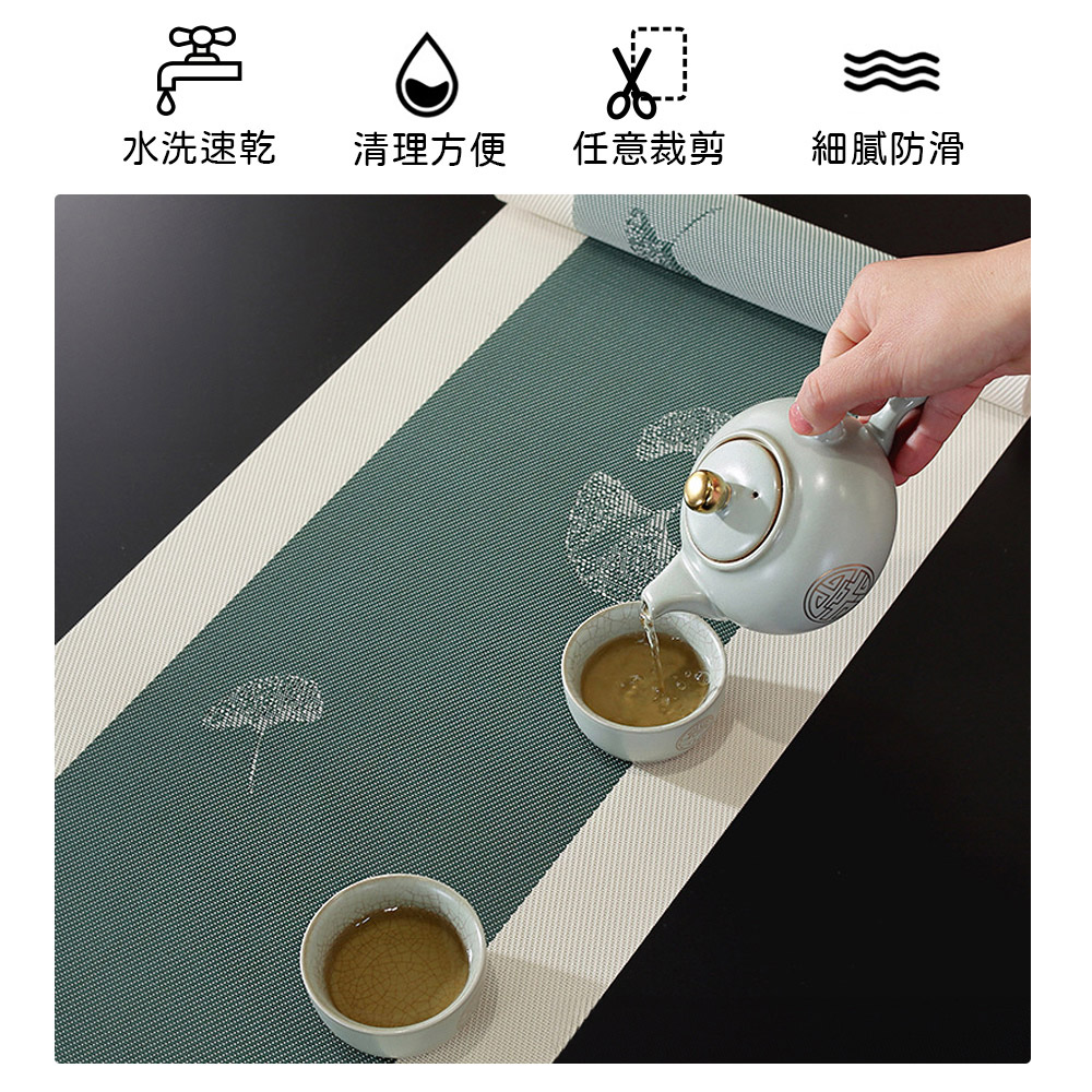 ECHAIN TECH 桌旗 客制化 餐墊 PVC隔熱墊 餐桌墊 防水墊 防燙墊 隔餐墊 餐桌防滑墊 茶台墊-杏葉綠 | 蝦皮購物