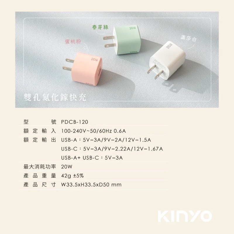 【KINYO】氮化鎵雙孔PD充電器20W (PDCB)國際電壓 20W GaN快充 充電 充電頭 PD3.0 | 蝦皮購物