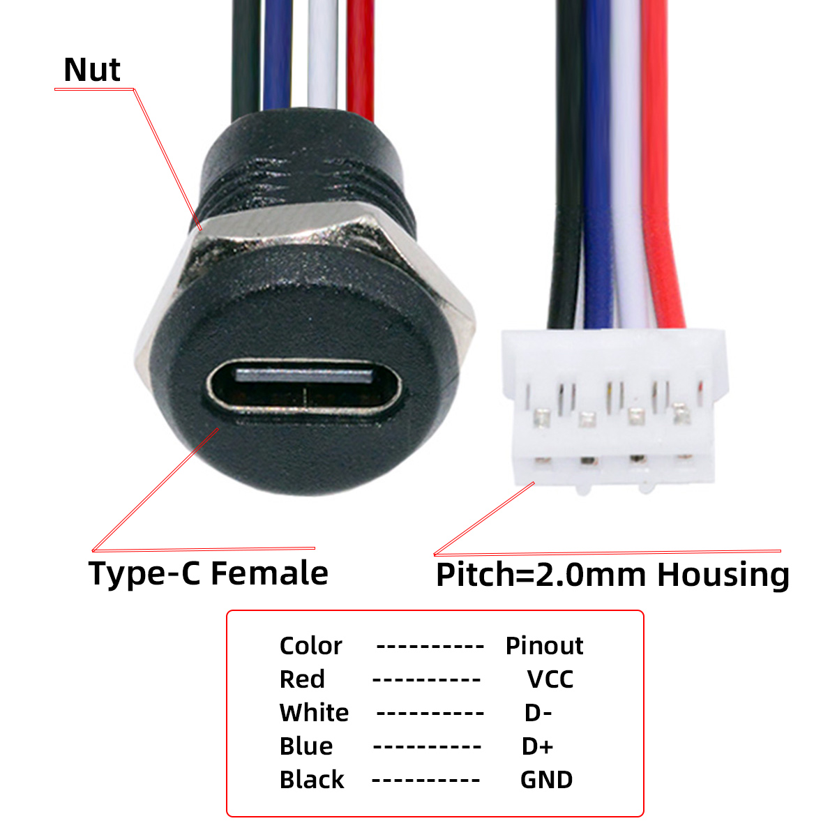 CN-015-4P Type-C母轉4Pin接頭線 間距Pitch2.0mm排針連接器 Type-C母4P線(1組5條) | 蝦皮購物