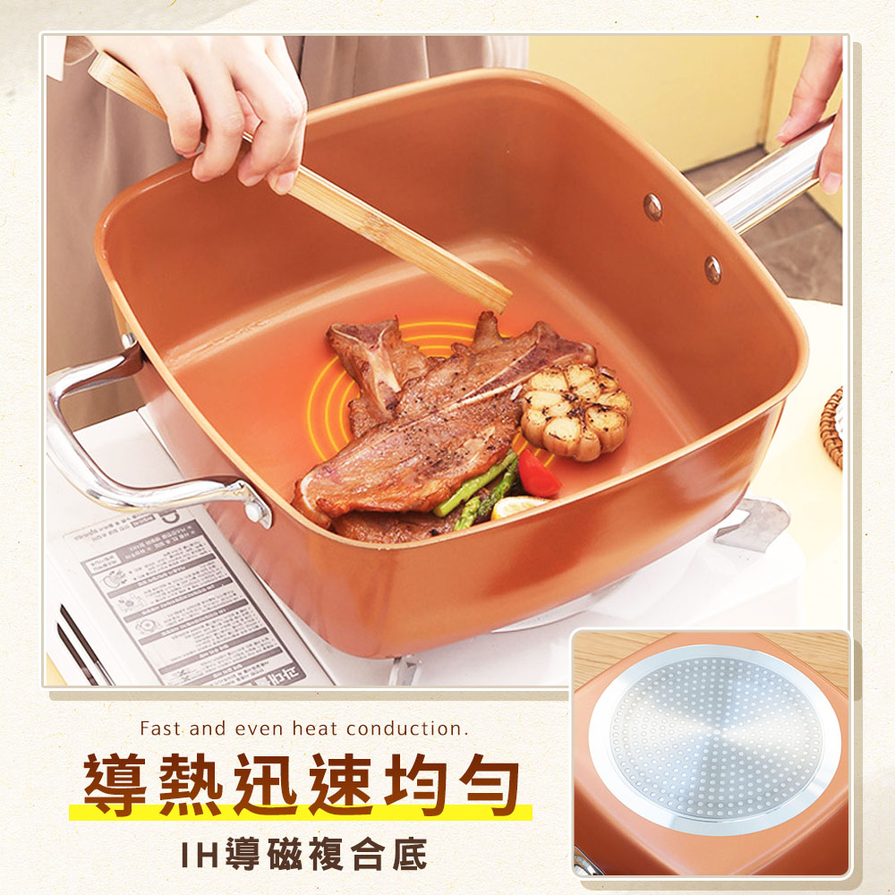 Wondamom 多功能陶瓷不沾方形鍋五件組 方形鍋 方型鍋 不沾鍋 深鍋 炒鍋 瀝油 鋁合金鍋 油炸籃 JOJOGO | 蝦皮購物