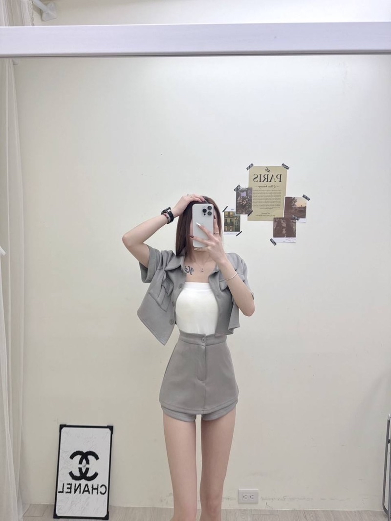 【Y.LLL】｜預購｜太空棉翻領口袋外套+短褲裙set 兩件式套裝 | 蝦皮購物