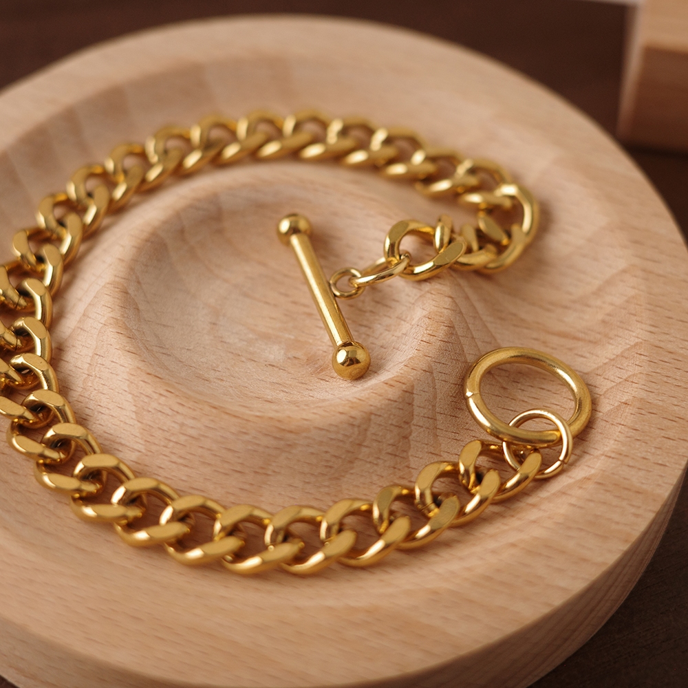 [鈦鋼.手鍊] 古巴鍊OT扣手鍊【UME】洗澡可戴 不退色鈦鋼手鍊 鍍18K金 | 蝦皮購物