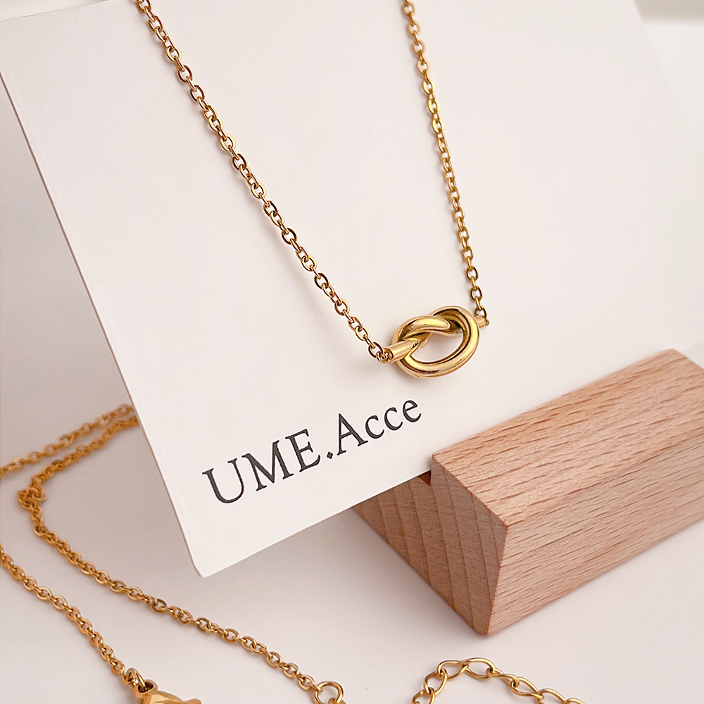 [鈦鋼.項鍊] 繩結項鍊【UME】鎖骨鏈/頸鍊/鈦鋼項鍊 鍍18K金 | 蝦皮購物