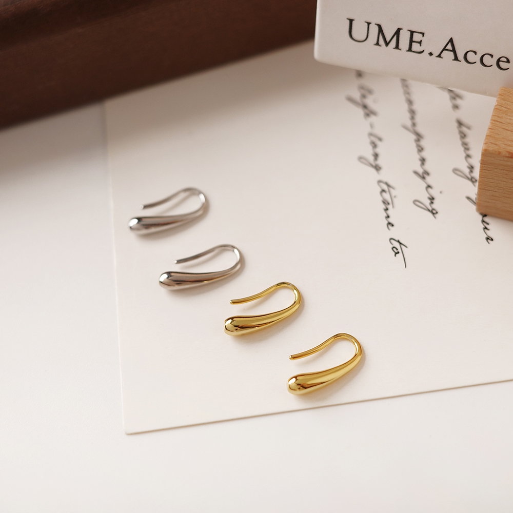 [全純銀.耳環] 小巧水滴耳鈎耳環 (銀色/金色)【UME】整隻純銀耳環 S925純銀 | 蝦皮購物