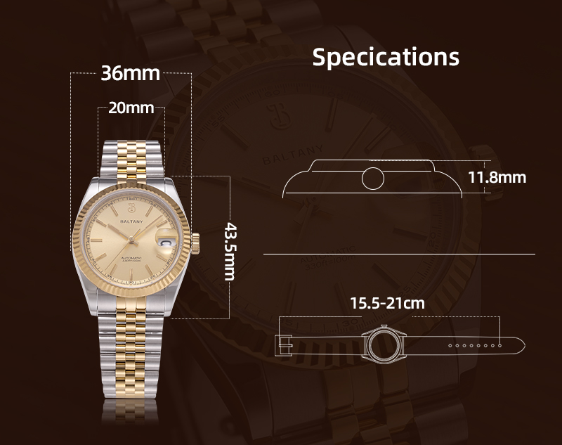 AF Store* BALTANY Datejust 狗牙圈 紀念型錶帶 五珠鍊 半金 復古正裝手錶 防水100米 | 蝦皮購物