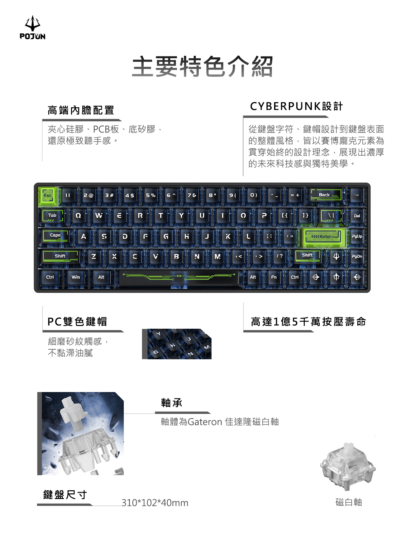 【POJUN PQ02】機械鍵盤 鍵盤 磁軸 電競鍵盤 機械式鍵盤 RGB鍵盤 注音鍵盤 磁軸 青軸 茶軸 紅軸 | 蝦皮購物