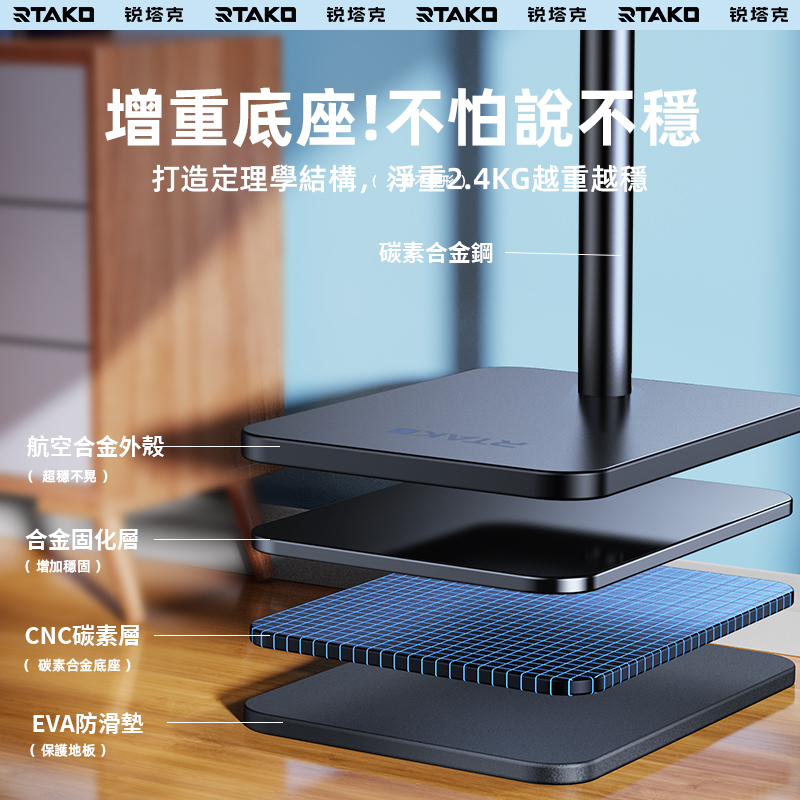 【快速出貨】RTAKO 360°渦輪自鎖落地懶人支架-伸縮版 平板/手機【1.8米加厚版】正版台灣公司貨 | 蝦皮購物