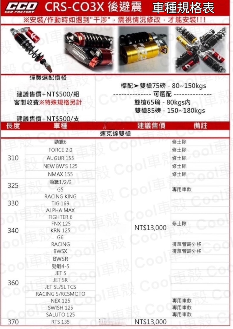 [Cool車殼]CCD-C03X後避震 阻尼伸側壓側預載可調勁戰6代六代 水冷Bws jetSL+SR雷霆sForce | 蝦皮購物