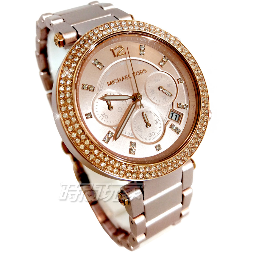 MK 邁可·寇斯 MICHAEL KORS 設計款 MK6806 鑲鑽 三眼錶 複合式錶帶 女錶 鑽錶【時間玩家】 | 蝦皮購物