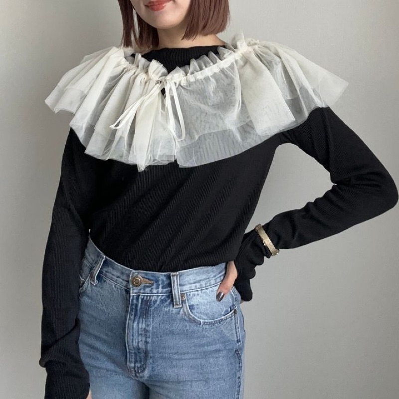 現貨｜GRL 日單🇯🇵3WAY 日系薄紗層次感領子 斗篷 百搭配件 三標齊全 [tw1130] | 蝦皮購物