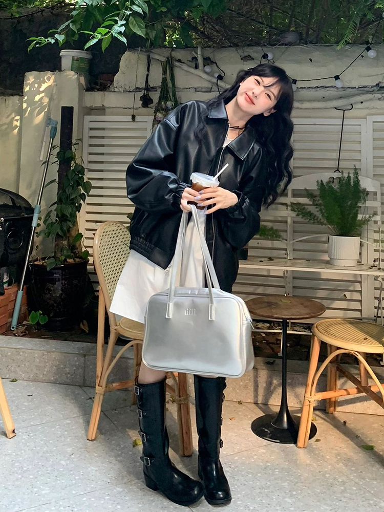 《現貨秒出🚚🔥》 美式休閒皮外套 皮衣外套 寬鬆皮衣 棒球外套 皮革外套 翻領皮衣 機車皮衣外套 | 蝦皮購物