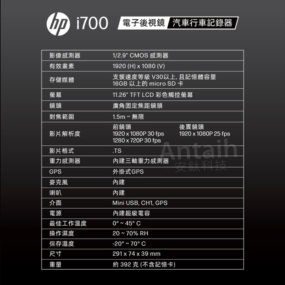 HP惠普 i700【含安裝贈128G+2好禮】 11吋電子後視鏡 前後雙錄 行車記錄器 科技執法 區間測速 三年保固 | 蝦皮購物