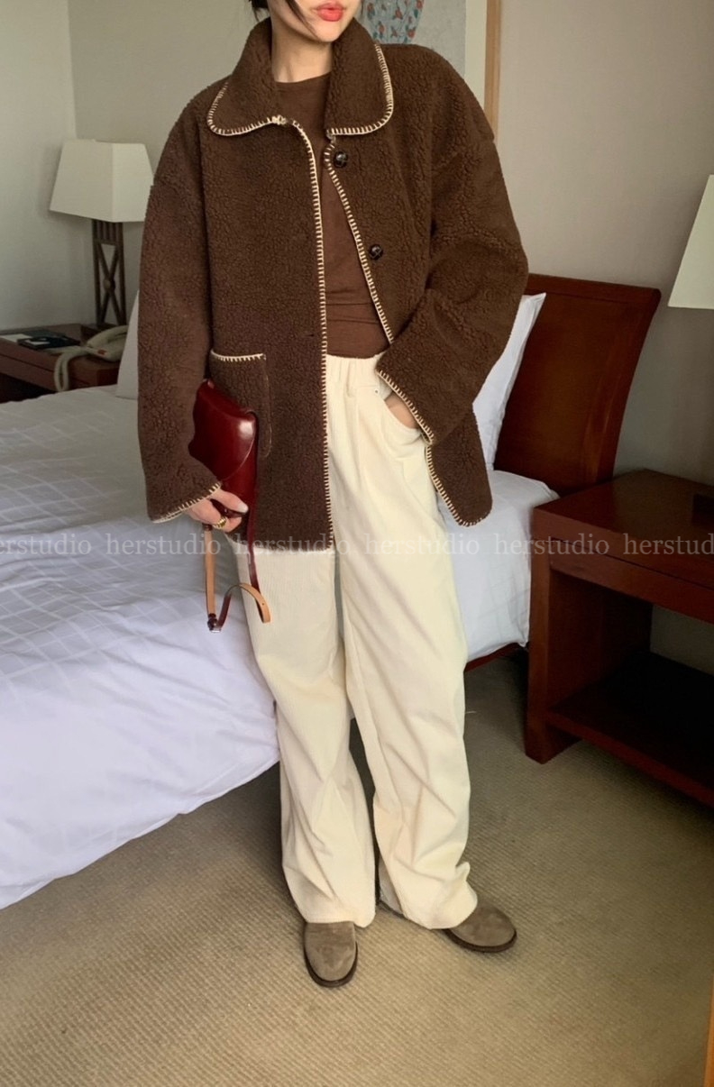 HERStudio韓國代購 泰迪熊明線中長版夾克外套(2col) | 蝦皮購物