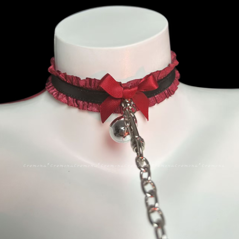 【隔日達】粉色荷葉花邊皮質項圈 鈴鐺項圈牽引繩 鎖骨鏈 甜美風設計 軟妹 COS 角色扮演 手作款式 Choker | 蝦皮購物