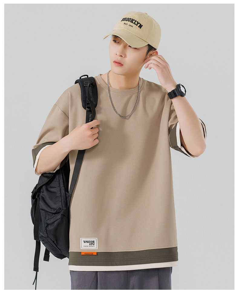 台灣出貨 t恤大碼M-8XL拼接撞色 夏季男圓領T恤寬鬆休閒百搭 韓版Y2K短袖上衣 速幹透氣吸濕排汗 涼爽5分袖T恤 | 蝦皮購物