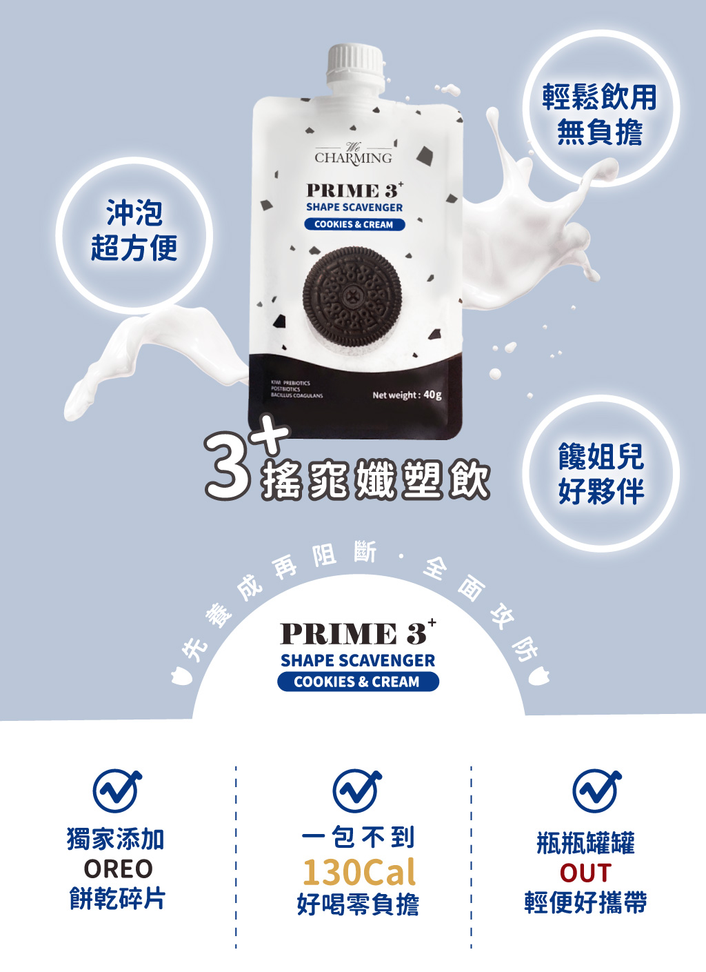 【We Charming 唯睛品】3PLUS搖窕孅塑飲(oreo餅乾碎片)(40gx12入) 阿拉伯糖 摩洛血橙 藤黃果 | 蝦皮購物