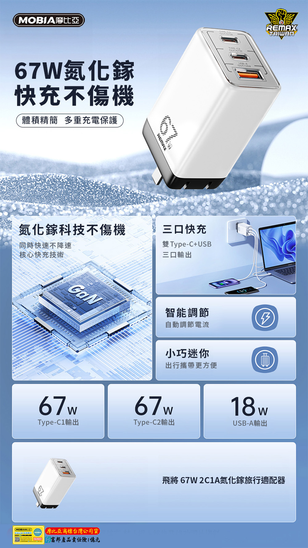 Remax RP-U159/159 PRO 飛將 67W 2C+1A氮化鎵折疊旅行充電器 正版台灣公司貨 | 蝦皮購物