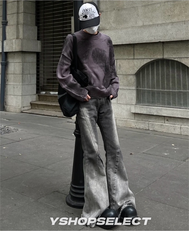 附影片🔥【YSHOP】 韓國連線🇰🇷 毛邊 黑灰色 水洗 漸變 微喇叭褲 修身 顯腿長神器 設計感 牛仔褲 男女首選🏆 | 蝦皮購物