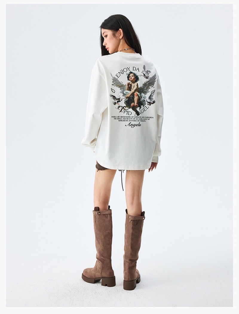 【CPT SELECT】MEDM 天使丘比特 印花 重磅純棉 美式落肩寬鬆 長袖 | 蝦皮購物