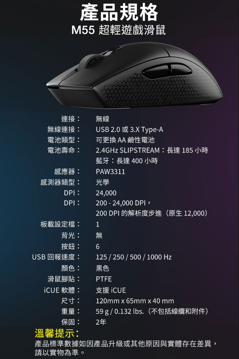 【一統電競】海盜船 Corsair M55 WIRELESS 無線遊戲滑鼠 CH-931F000-AP | 蝦皮購物