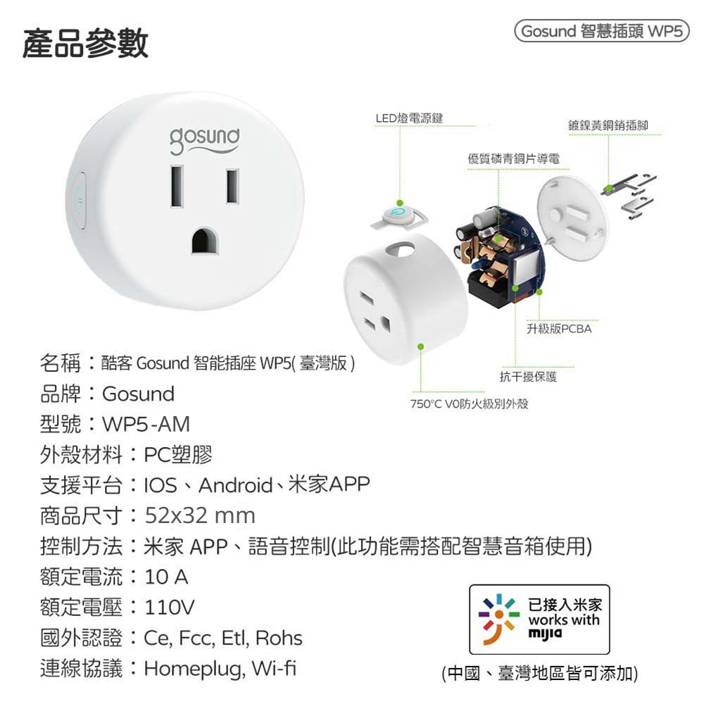小米有品 米家版 酷客 Gosund 智慧插頭 智能插座 WP5-AM 小米 電量統計 臺灣版 定時開關 遠端 遙控☀ | 蝦皮購物