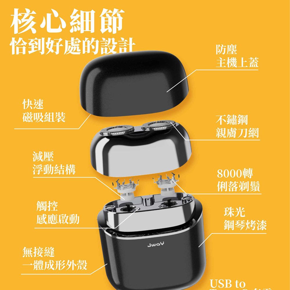 【JWAY】 全機水洗觸控電動刮鬍刀｜83g超輕量 全機防水｜父親 男友 旅行 出差 辦公室 usb充電 車用 送禮 | 蝦皮購物