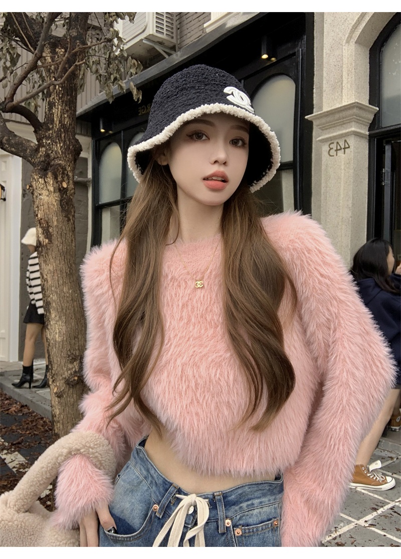 韓國水貂毛短版上衣【4026】PAPI女裝批發價秋冬新款韓系INS修身顯瘦氣質純欲圓領長袖針織毛衣 針織上衣 | 蝦皮購物