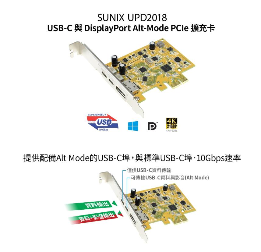現貨SUNIX UPD2018 2埠Type-C搭載DisplayPort Alt-Mode PCIe擴充卡 全新 | 蝦皮購物