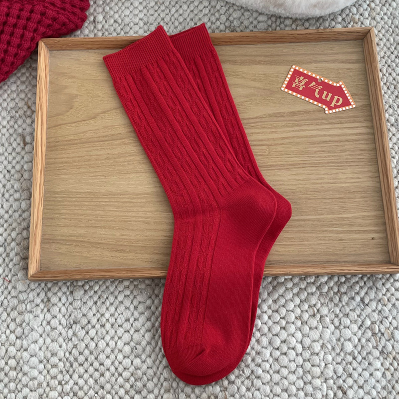 LLHH 新年快樂 日系紅色喜氣中筒襪 新年好運襪 新年鴻運 好運襪 本命年 開運襪 中筒襪 女襪 男襪 襪子 精品 | 蝦皮購物