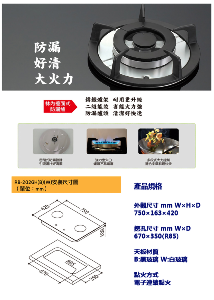 RINNAI 林內 檯面式防漏黑玻璃雙口爐 RB-202GH(B)(NG1) | 蝦皮購物