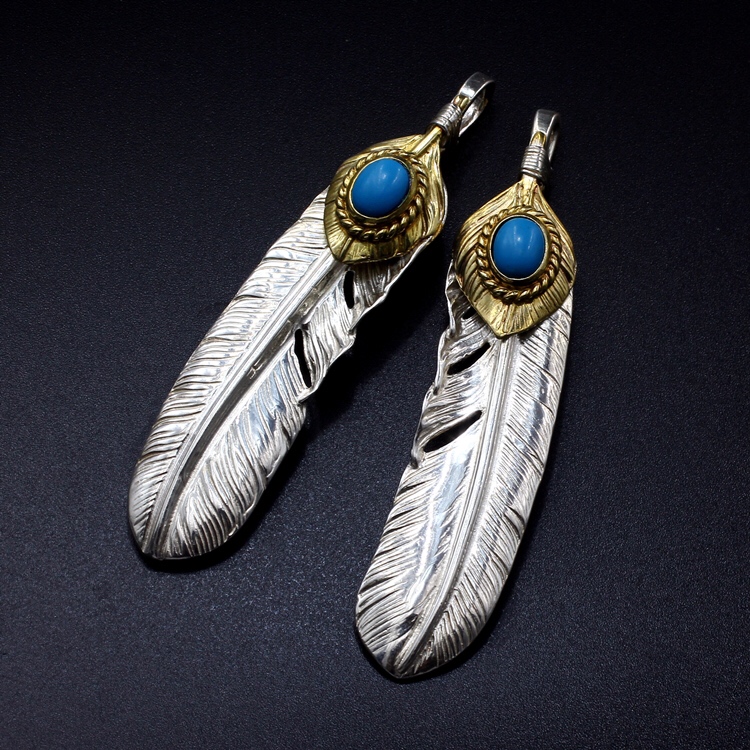 【全館免運】大銀家 s925 純銀 精工 GORO'S 高橋 松石 上金 羽毛 配件 吊墜 | 蝦皮購物