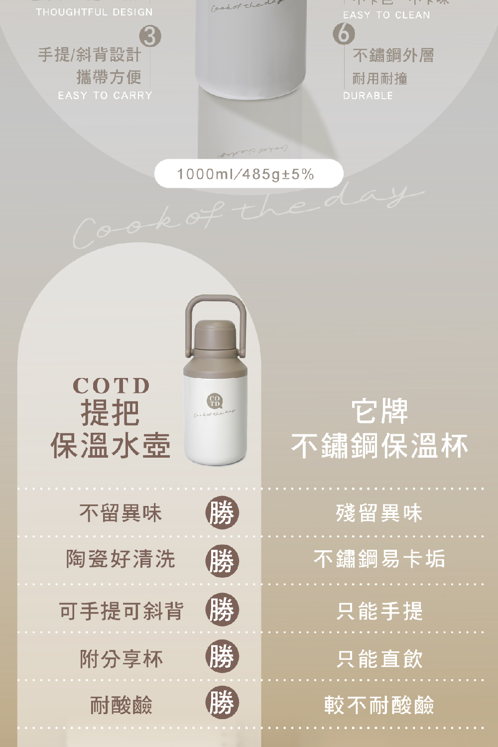 【COTD官網】提把保溫壺1000ML(附贈背帶)三色/水壺/保溫杯/大容量/保溫保冰/攜帶式水壺 | 蝦皮購物