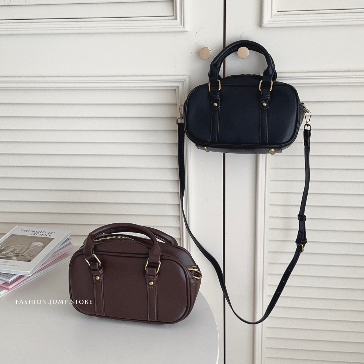 【FJstore】韓系美拉德風 復古保齡球包 方包 波士頓包 女生包包 包包 質感 韓系 溫柔 百搭 手提包 肩背包 | 蝦皮購物