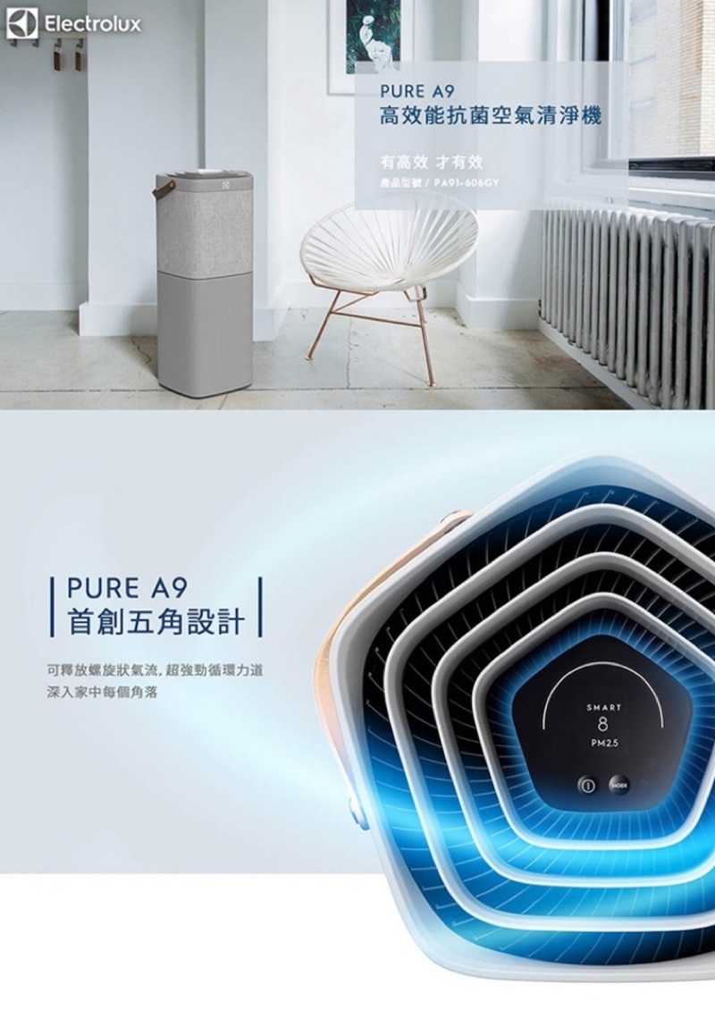 二手極新/Electrolux 伊萊克斯 PURE A9高效能抗 菌空氣清淨機 PA91-606GY | 蝦皮購物