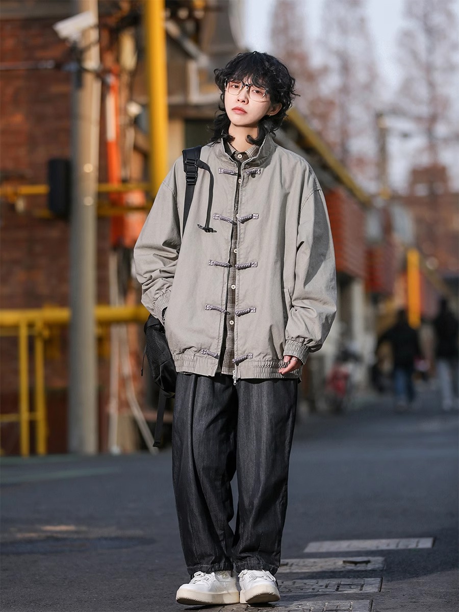 【⭐️玖赫茲⭐️】新中式外套 復古外套 盤扣夾克 日系復古 棒球外套 男女情侶 休閒飛行夾克 寬鬆 工裝外套 大碼上衣 | 蝦皮購物