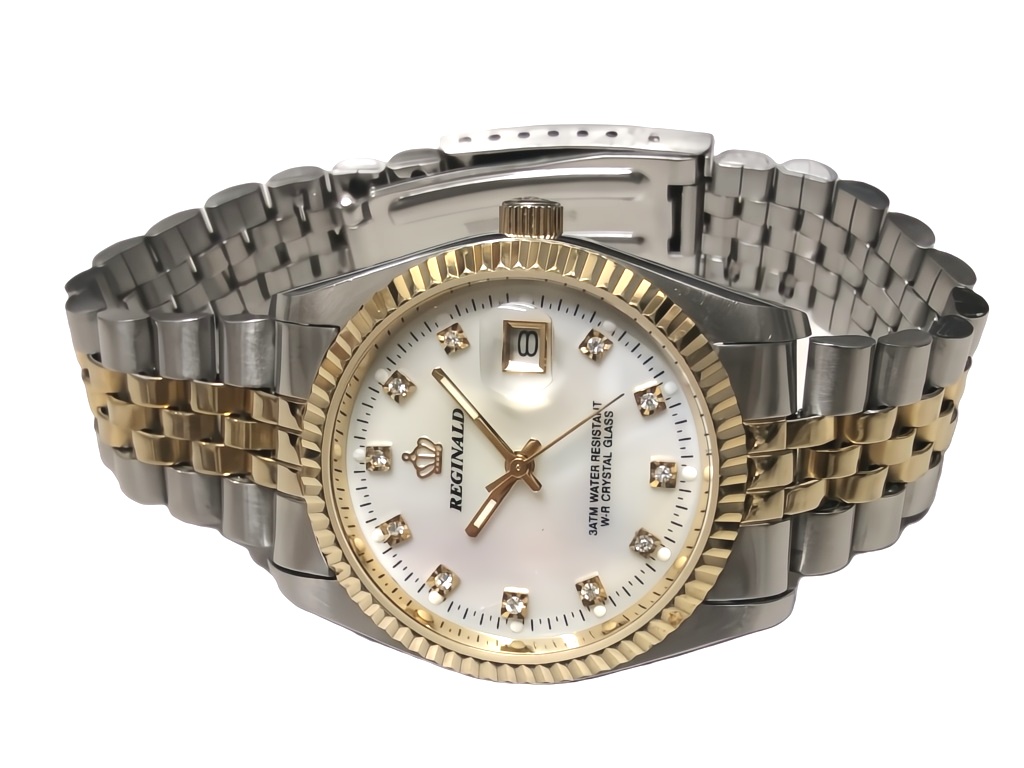 [專業] 石英錶 [REGINALD 2115] 皇冠 蠔式時尚半金男錶[珍珠面+日期]軍/中性錶 | 蝦皮購物