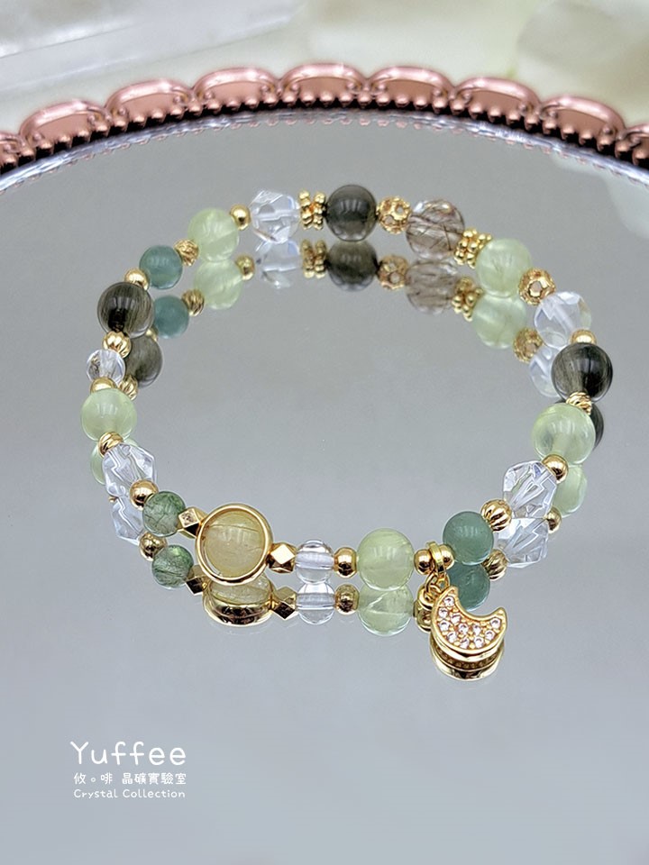 Yuffee 攸啡 開運禮物 « 蘋果森林-月色 »金髮晶黑金超葡萄石14k包金手鍊–招正財旺事業 心輪太陽輪-水晶手鍊 | 蝦皮購物