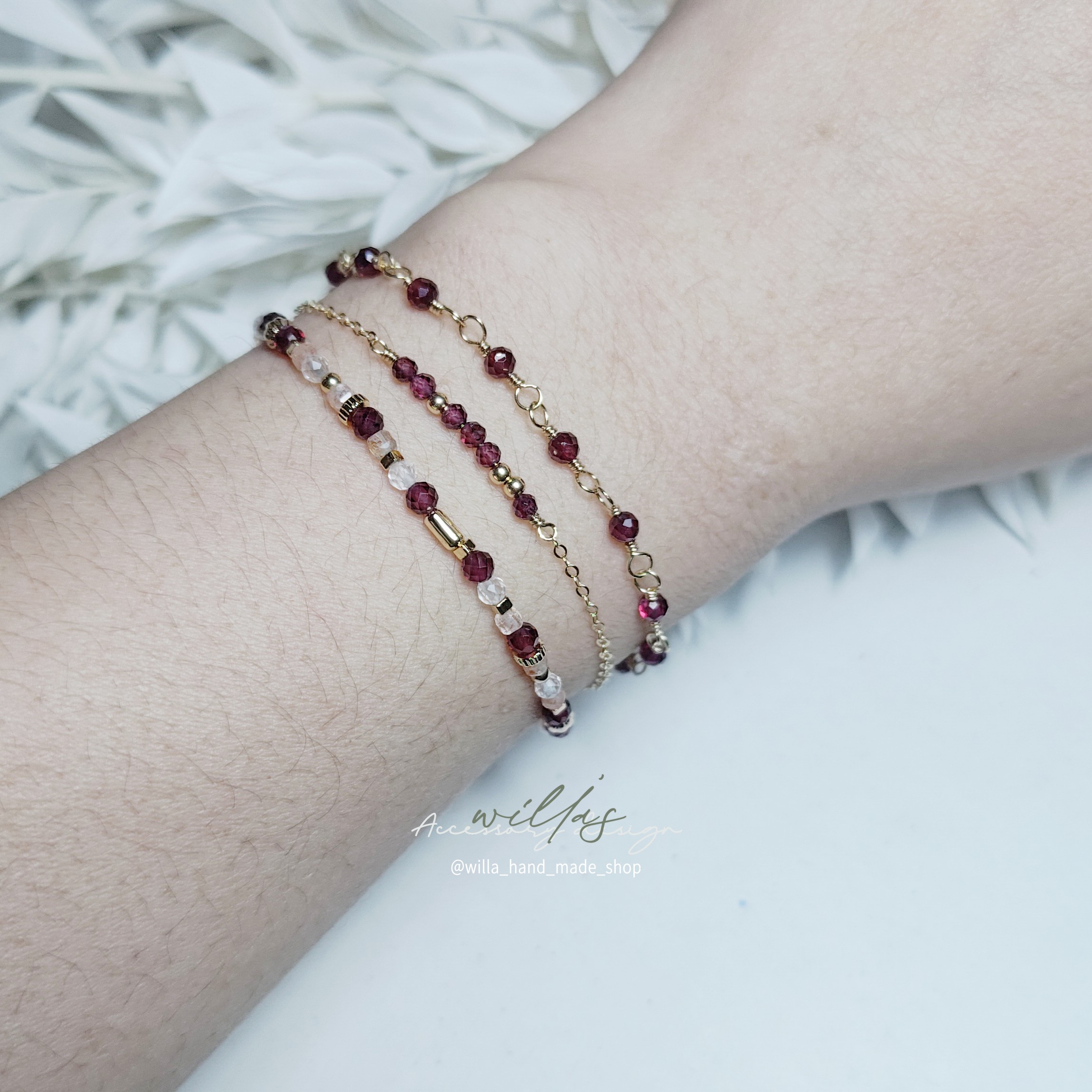 ≡Willa≡石榴石 美國14KGF 設計手鍊 迷你晶石 輕珠寶手鍊 一月誕生石 幸福與永恆的愛情 自信 對抗憂愁 | 蝦皮購物