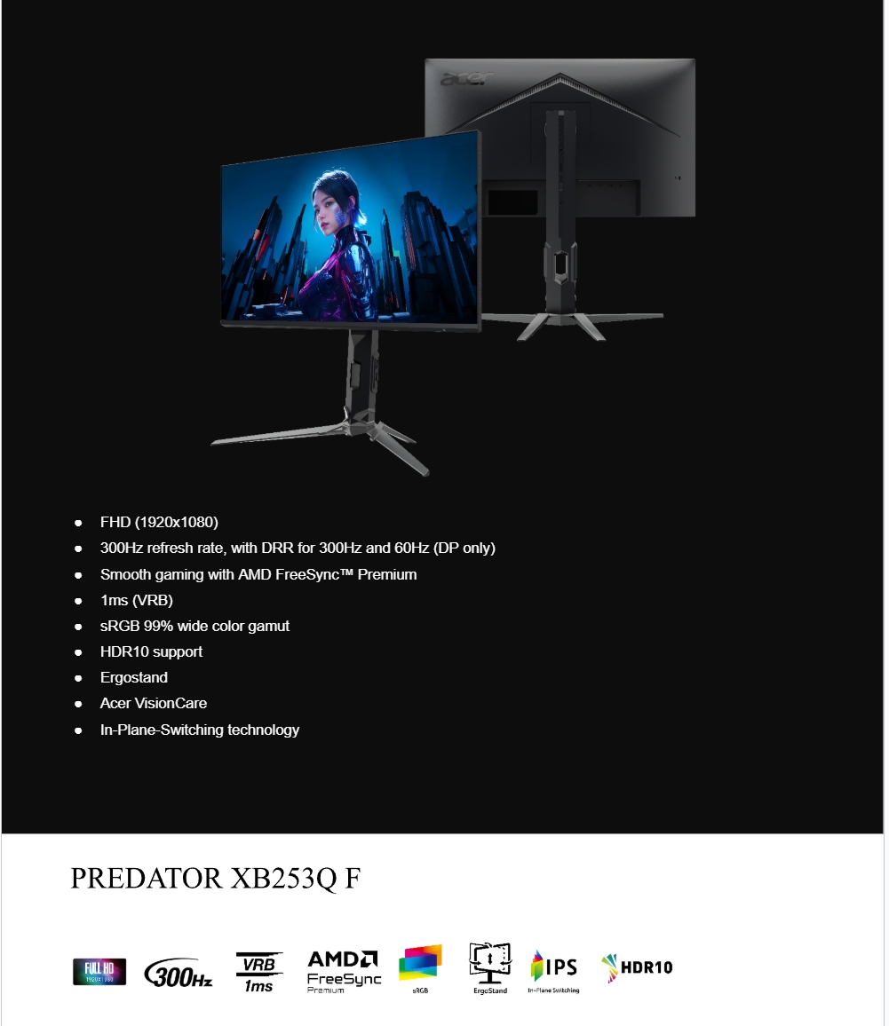 Acer宏碁 Predator｜XB253Q Fbmiiprx 24.5吋300Hz極速電競螢幕 | 蝦皮購物