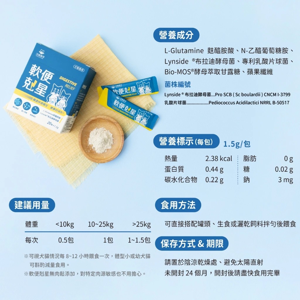 汪喵星球 軟便剋星1.5gx20包 益生菌 腸道穩定 便便好成形 舒緩軟便 布拉迪酵母菌 乳酸片球菌 | 蝦皮購物