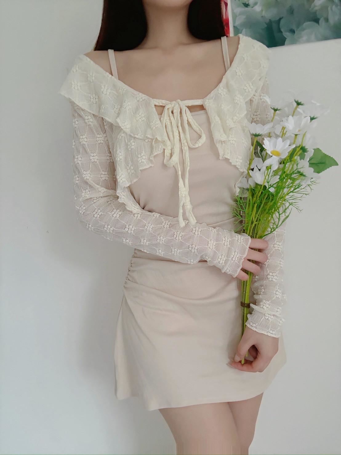 【Rina.space】日系罩衫洋裝兩件套/素面細肩罩杯短洋裝+透膚蕾絲外罩背心套裝/綁帶背心/罩衫背心/短洋裝 | 蝦皮購物