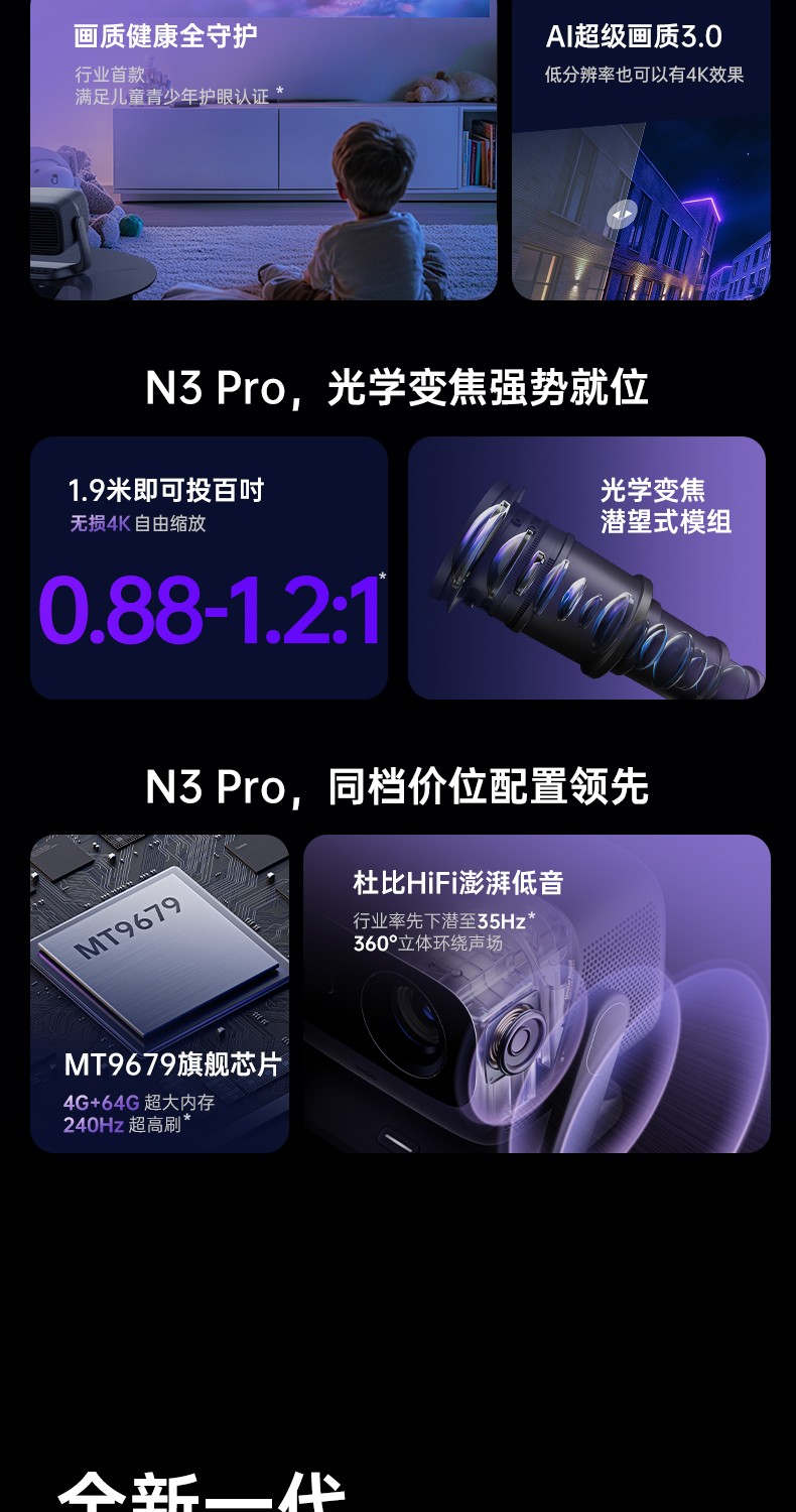 JMGO 投影N3 Pro 純三色鐳射變焦投影 4K超高清雲臺投影儀 | 蝦皮購物