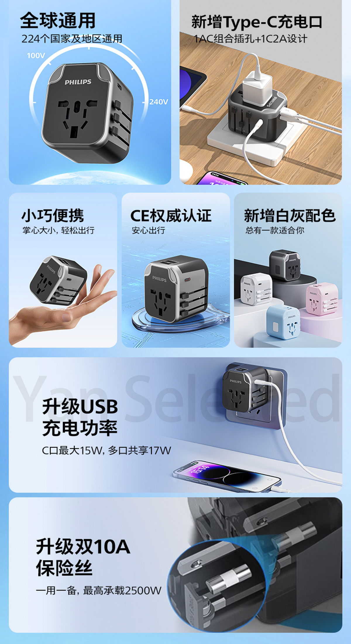 【KINYO】多合一萬國轉接頭(MPP-2345) 旅行插座 3USB 快充 豆腐頭 220V轉110VUSB充電 8A | 蝦皮購物