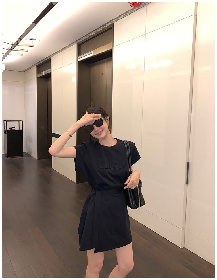 假兩件綁帶短洋裝【1188】PAPI女裝批發價春夏新款韓系INS休閒百搭氣質純欲圓領撞色收腰短袖短版洋裝 連衣裙 連身裙 | 蝦皮購物