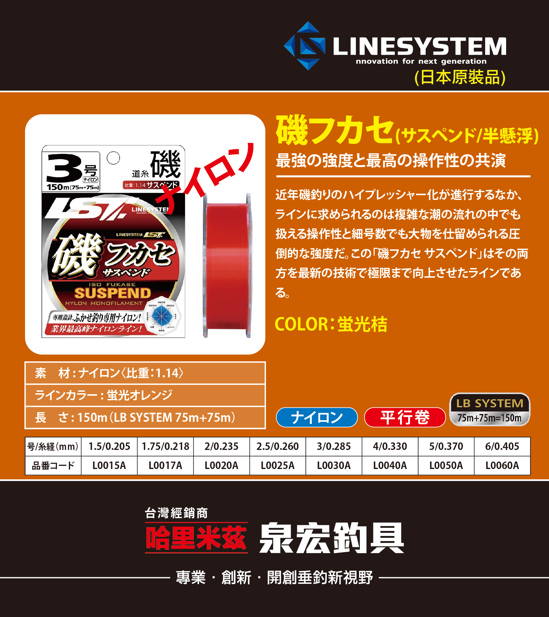 HARIMITSU LINESYSTEM 日本原裝 螢光桔 磯釣 半懸浮 尼龍母線 海釣場 | 蝦皮購物