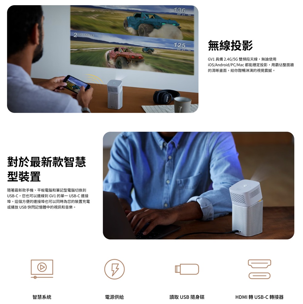 【專櫃展示品】BenQ GV1 LED 無線行動投影機 露營投影機 手機投影 戶外投影機保固3年 | 蝦皮購物