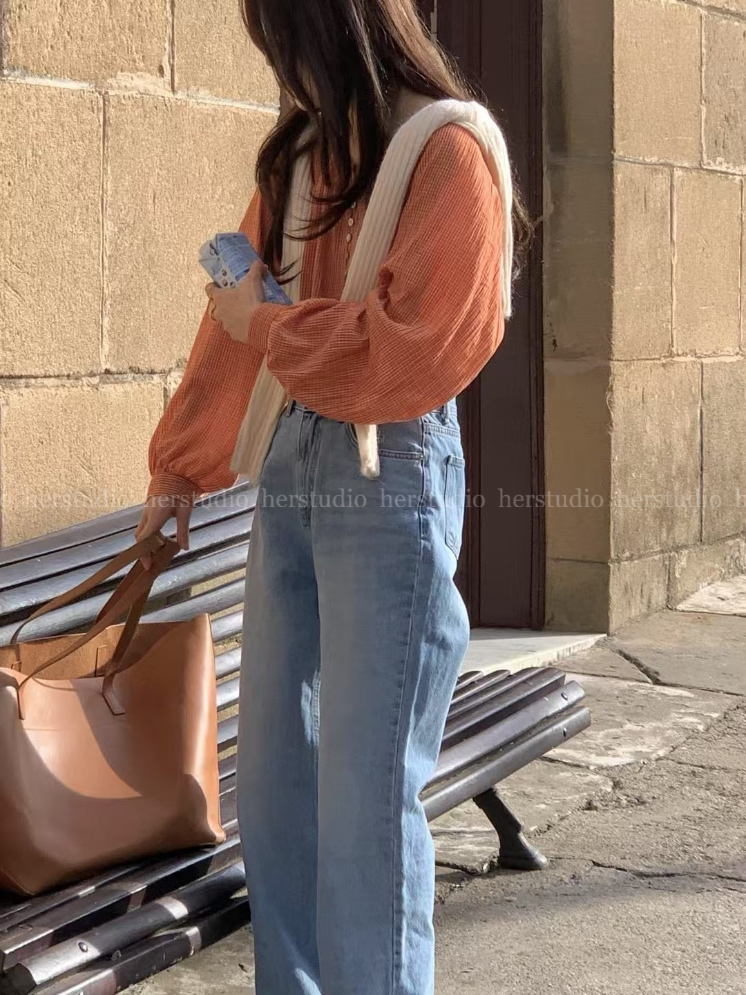 🔥藍現貨 HERStudio韓國代購 貝殼釦U領細格紋襯衫(3col) | 蝦皮購物