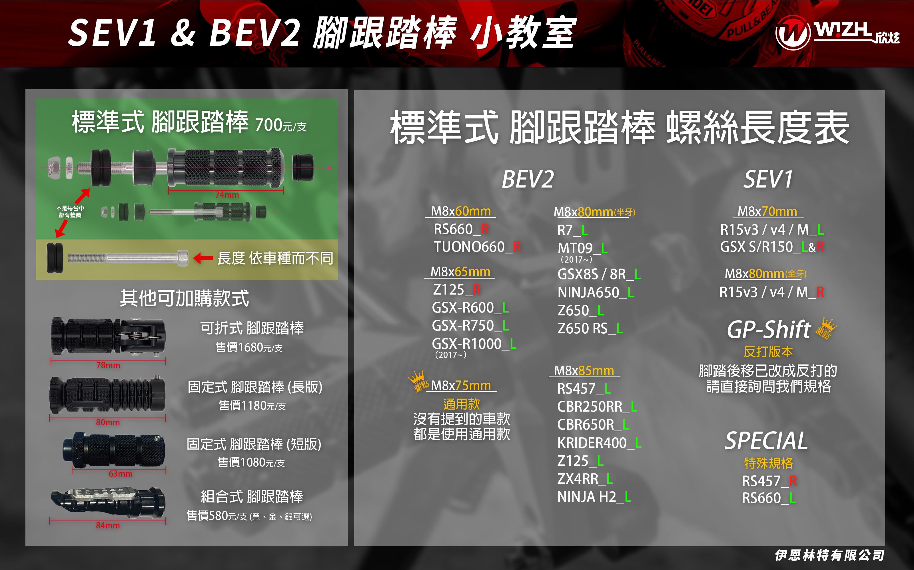 【W!ZH 欣炫】 腳跟踏棒 腳踏桿 螺桿 M8螺絲｜ BEV2系列 SEV1系列 | 蝦皮購物