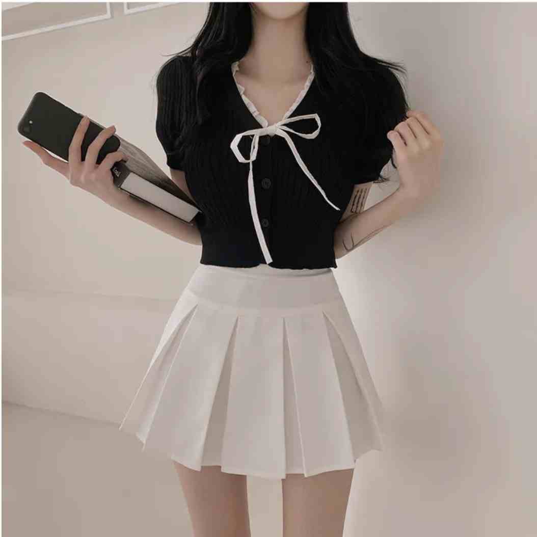 氣質V領針織上衣【A4192】春夏新款韓系INS修身顯瘦純欲性感辣妹短袖短版綁帶蝴蝶結 針織上衣 短袖上衣 短版上衣 | 蝦皮購物